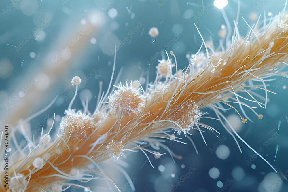 illustration of Microscopic view of dandruff on a hair strand, Detailed ...