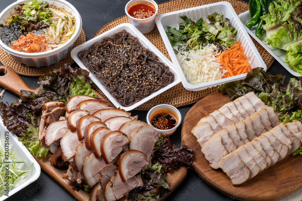 Jokbal, bossam, Korean food, braised pork, makguksu, hwangtae, slush ...