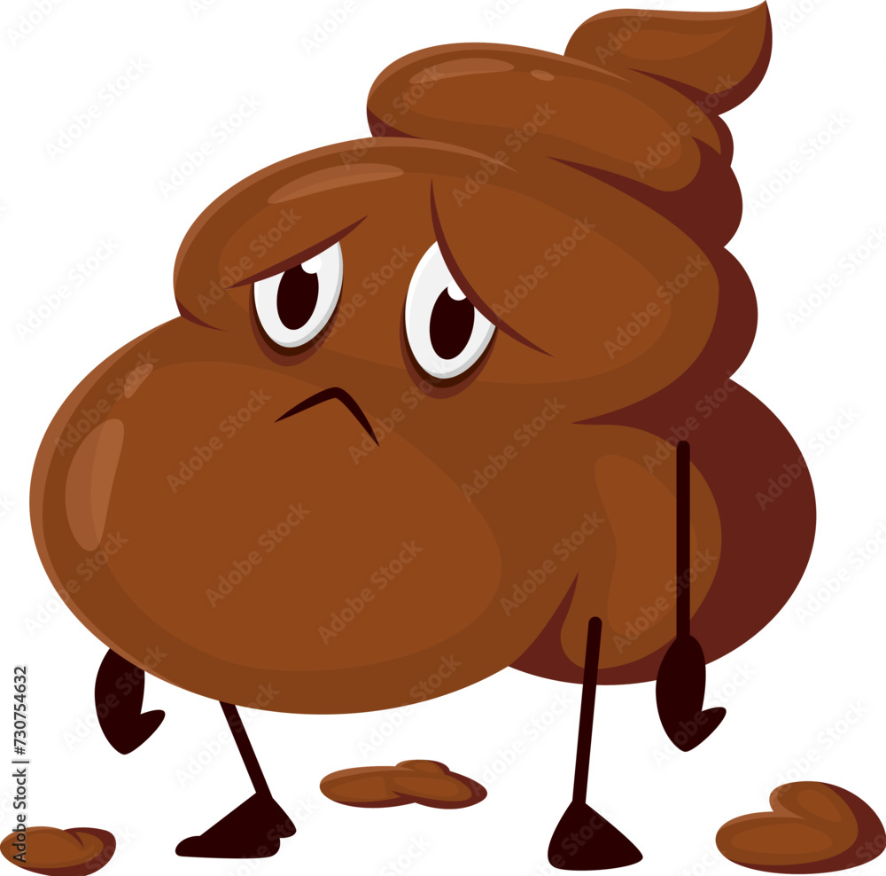 Funny poo excrement, cartoon sad poop emoji character wears a ...