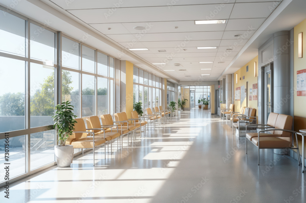 Long hallway in hospital. A clean and modern interior space evoking ...
