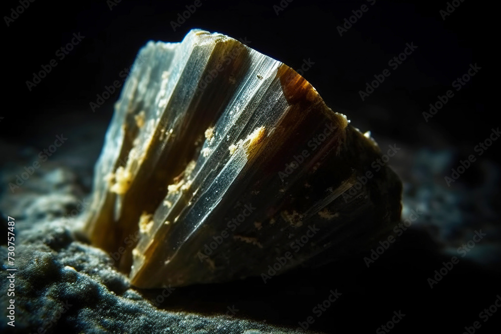 Becquerelite is a rare precious natural stone on a black background. AI ...