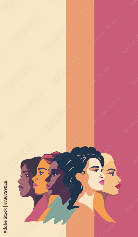 Vector vertical banner for Women's Day, different cultures ethnic women ...