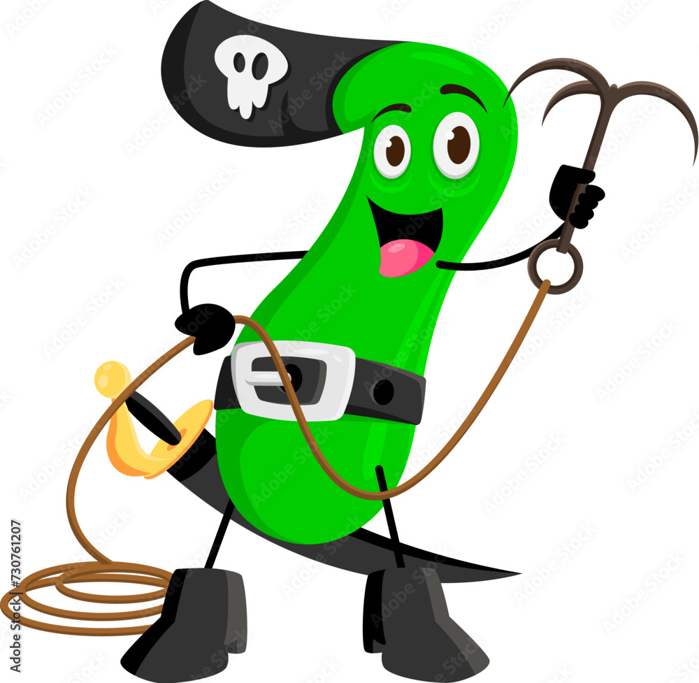 Cartoon math number seven pirate captain and corsair sailor character ...