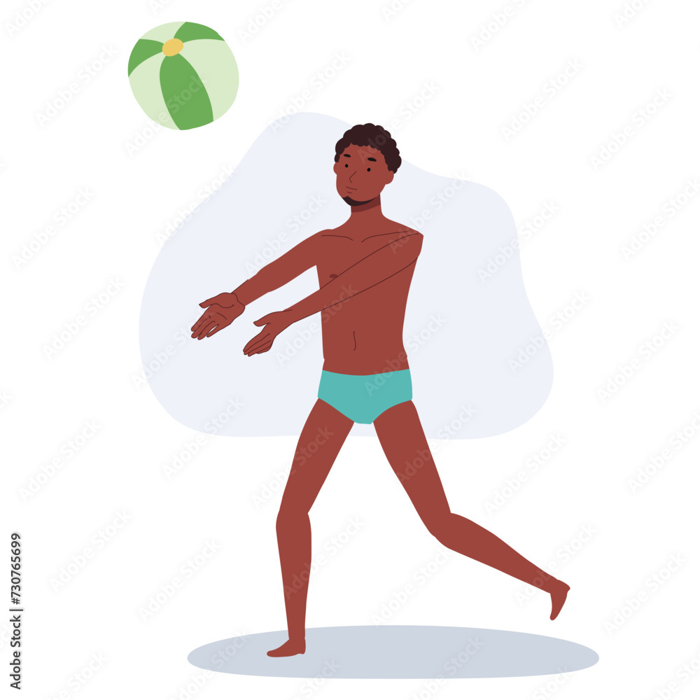 Beach Activity concept. man Enjoying Beachball Game. Joyful man Playing ...