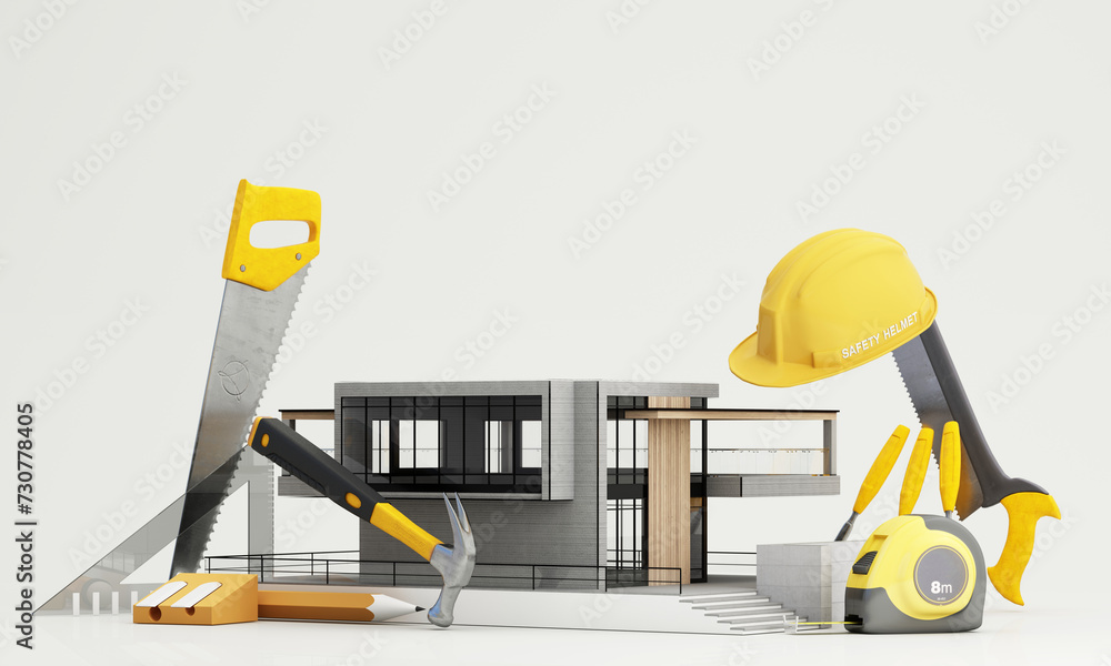 A residential house with tools an architect's. Housing project with ...