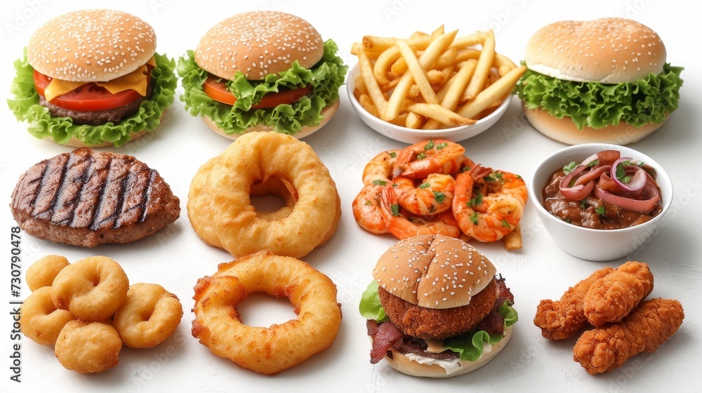 There are a lot of delicious fast foods, all isolated on white ...