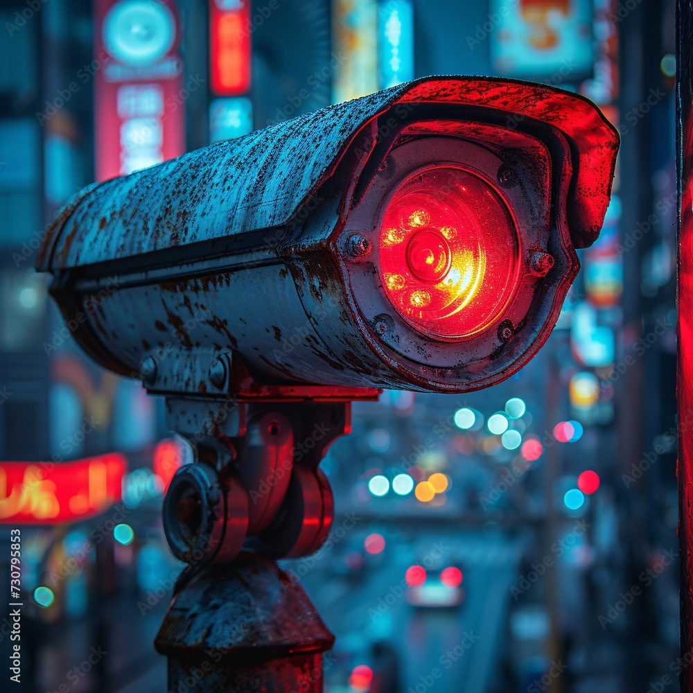 Glowing Red Eye in the City: A Neon Night Vision Camera Generative AI ...