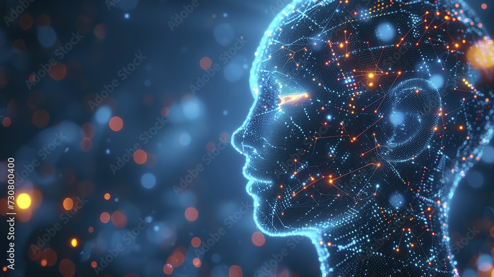 Beautiful blue digital background, digitalization and artificial ...