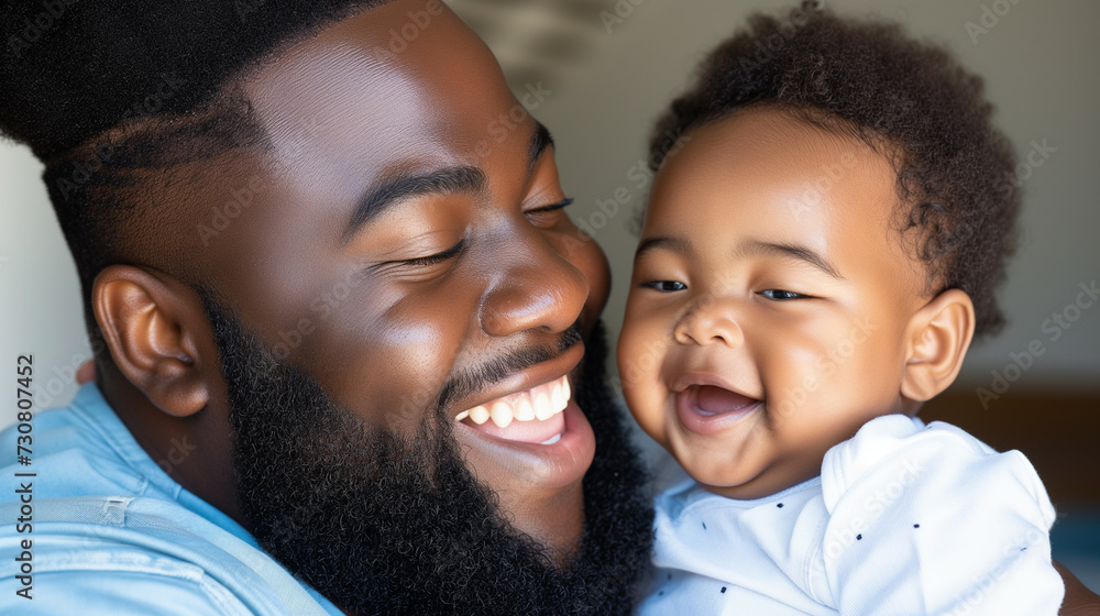 Child Care. Portrait of a happy African American father with a baby boy ...