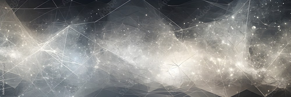 The interwoven networks over a shimmering silver backdrop emit a ...