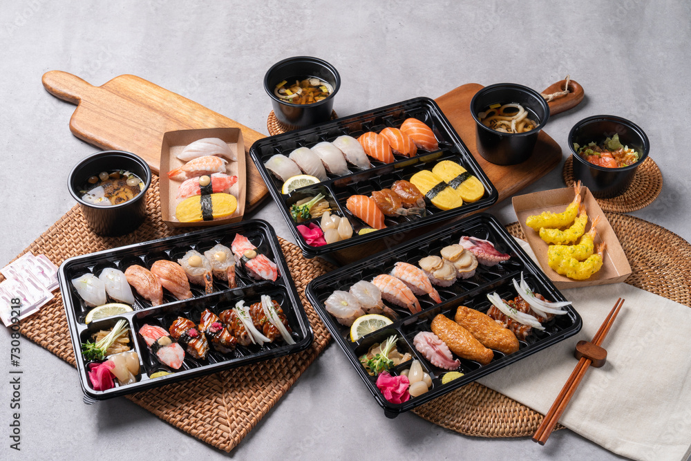 Sushi, Japanese, sashimi, side dishes, set menu, lunch box, tuna ...