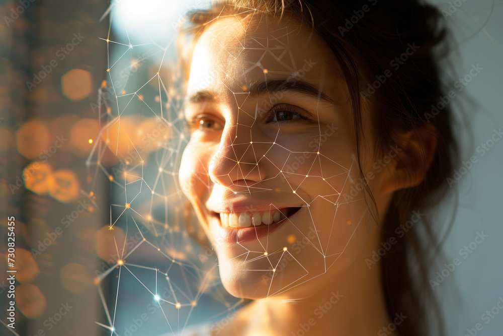 beautiful woman smiling face being recognized by facedetect algorithm ... beautiful woman smiling face being recognized by facedetect algorithm ...
