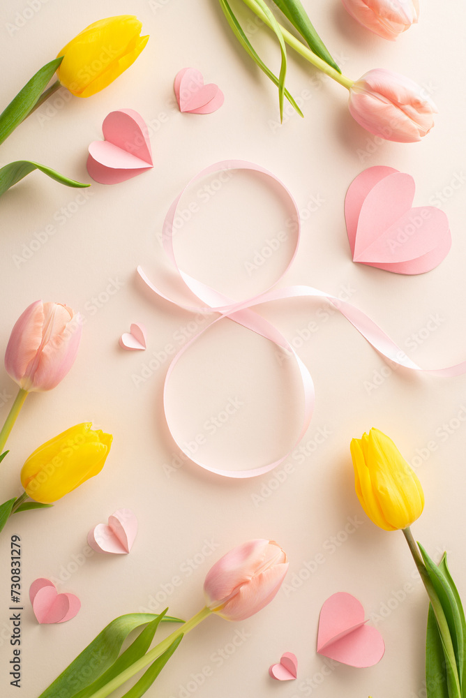 Fotografia do Stock: Woman's Day delight: A vertical top view of ...