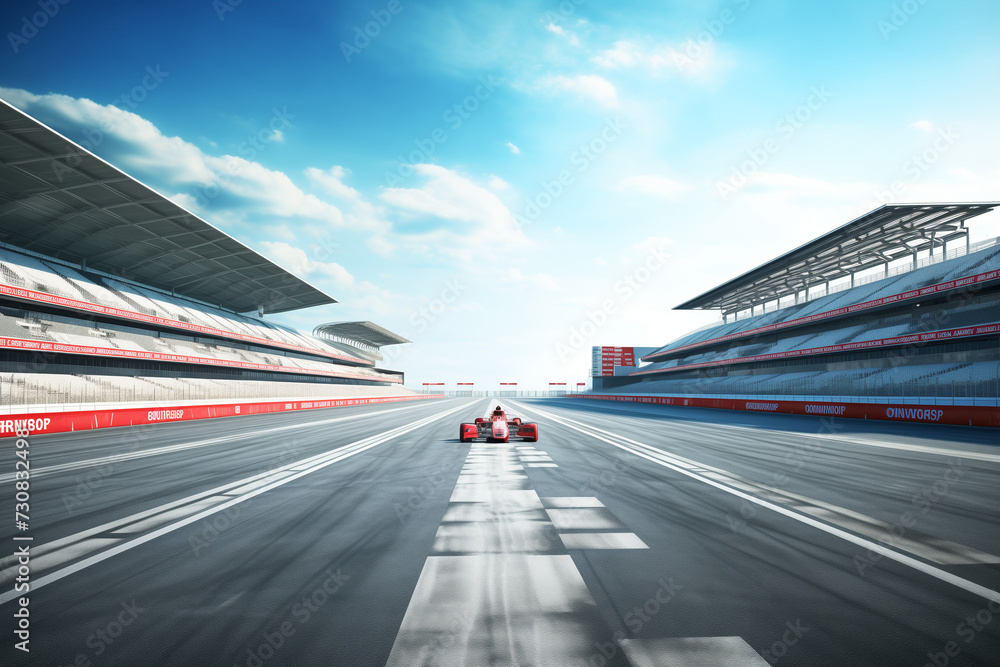 F1 race track circuit road with motion blur and grandstand stadium for ...