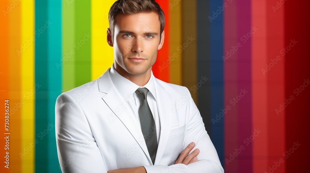 Against a vibrant background, a dynamic CEO exudes confidence and ...