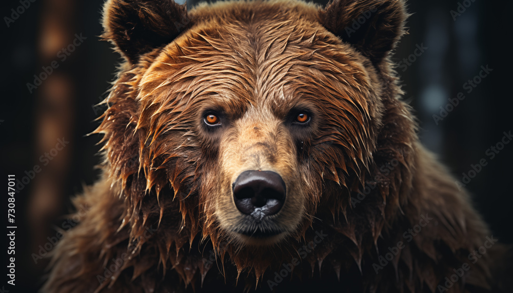Powerful and majestic, a grizzly bear's snout glistens in the sunlight ...