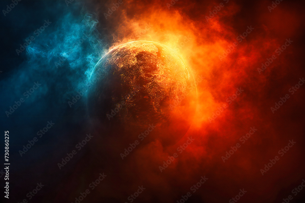 A breathtaking space scene featuring a planet amidst a galaxy ...