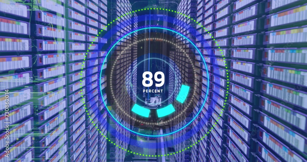 Image of processing circle with increasing numbers over servers Stock ...