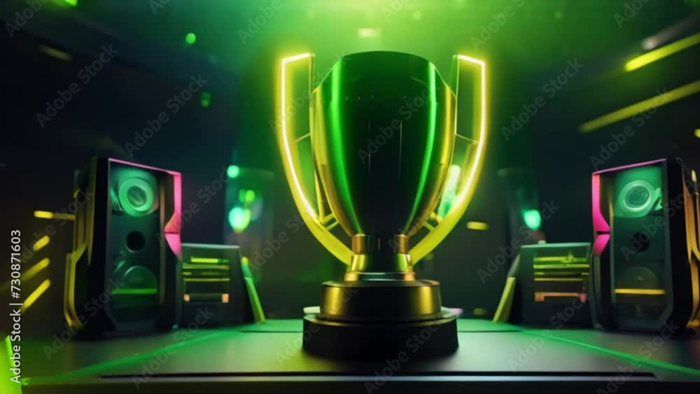 The esports winner trophy standing on the stage in the middle of the ...