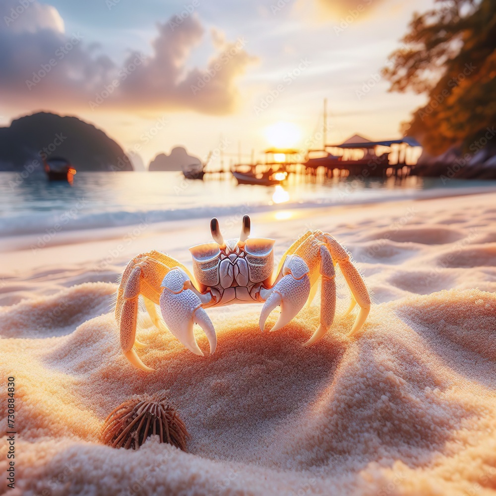 Beautiful nature of wildlife, Close-up of Wind Crab, Ghost Crab or ...