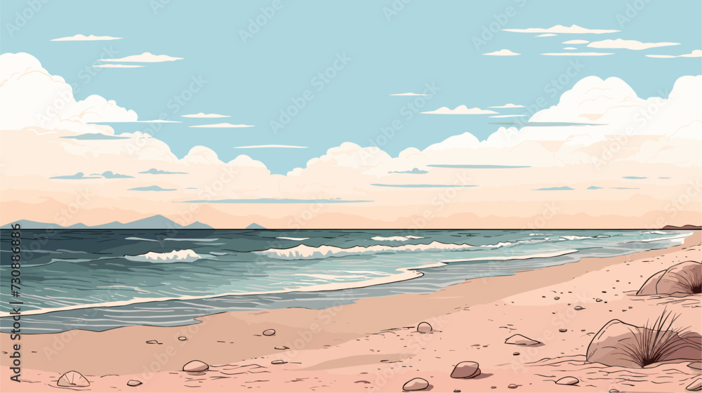 Minimalist beach scene vector art featuring a simple shoreline ...