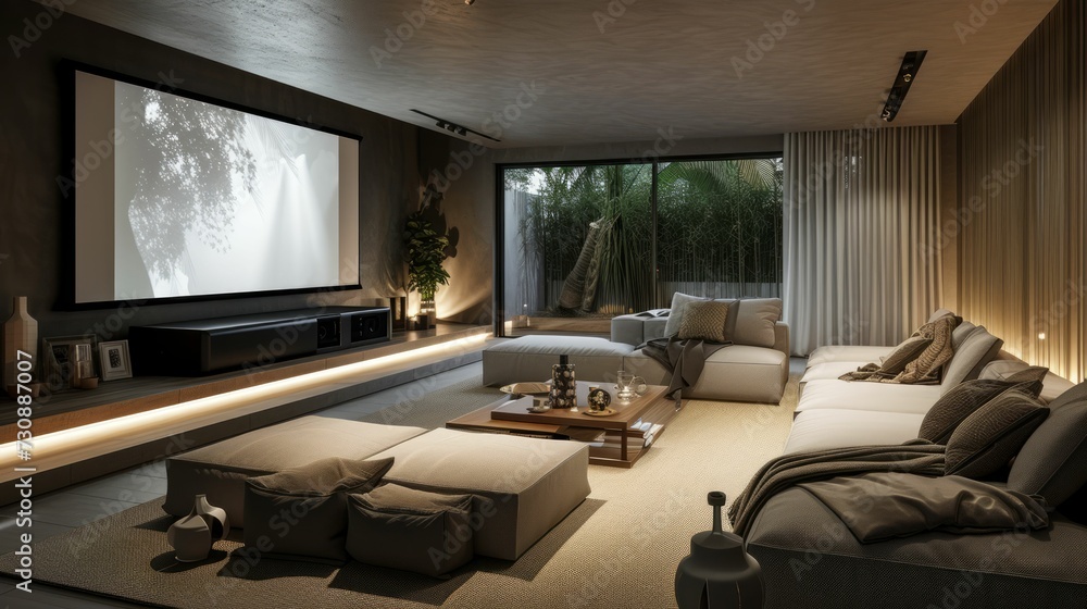 Minimalist Movie Night Setup in Modern Living Space with Projector and ...