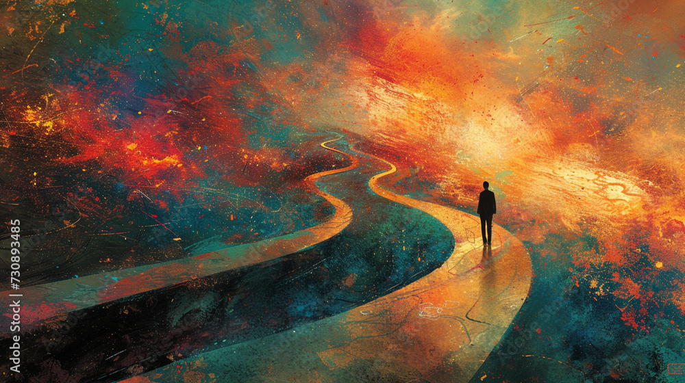 Interconnected paths weave tales of unique life journeys, adorned with ...