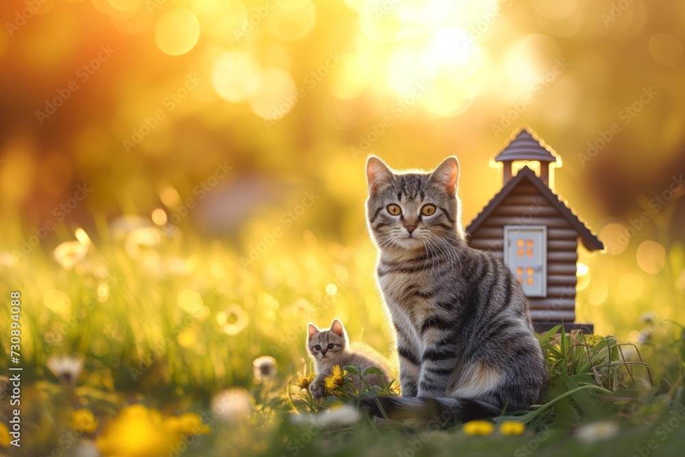 Tabby Cat and Kitten in Golden Hour Sunshine - Perfect for Pet Lovers ...