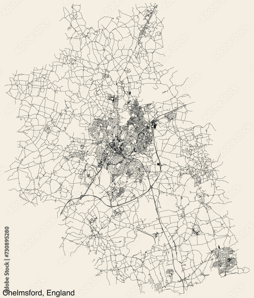 Detailed hand-drawn navigational urban street roads map of the United ...
