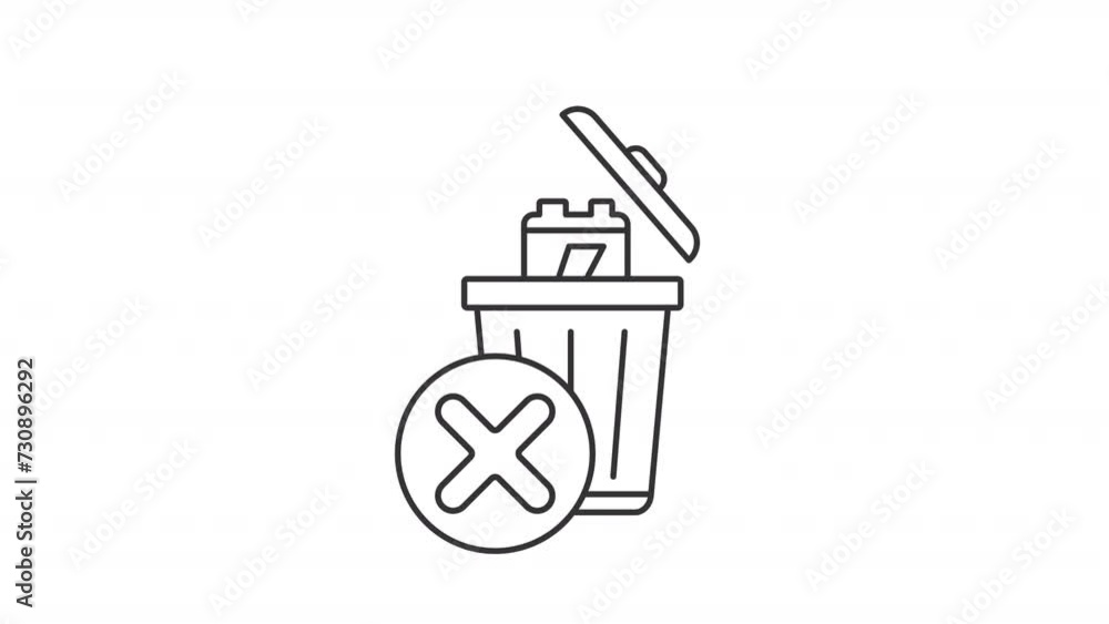 Animated no battery disposal icon. Waste sorting line animation ...