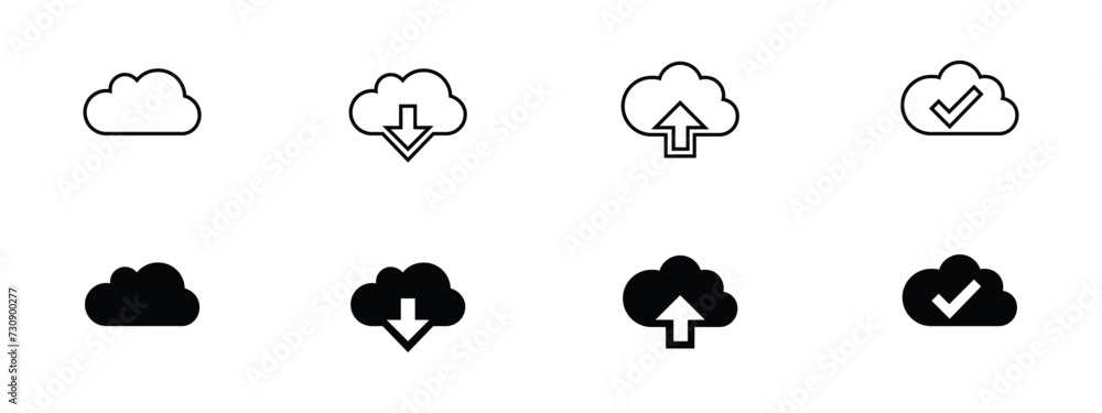 Cloud download and upload icon. Upload download cloud arrow. Line style. Download cloud ...