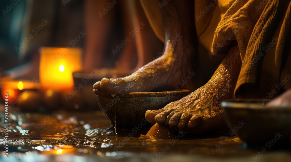 Jesus washes Peter's feet at the Last Supper. Stock Photo | Adobe Stock