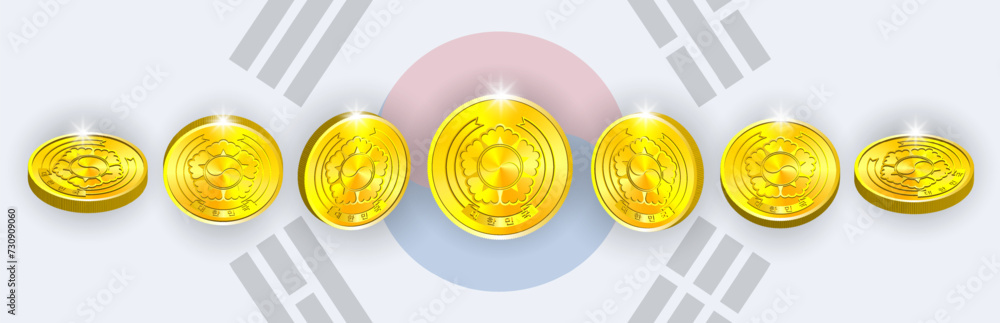 Vector 3d set of volumetric coins with ribbed edge. Collection of ...