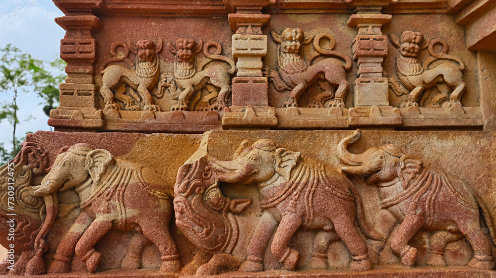 Carving Panels of Elephants and Yali on the Kakatiya Rudreshwara Temple ...