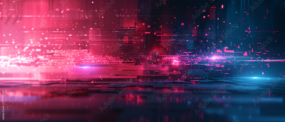 Abstract technology background with data glitch effect. Futuristic neon ...