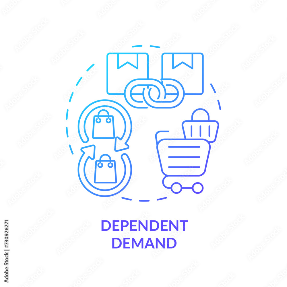 Dependent demand blue gradient concept icon. Demand for product ...