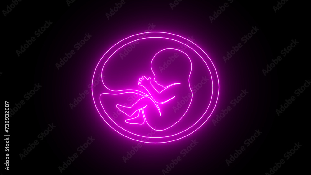 Glowing purple neon Human fetus inside the womb. Pregnancy fetal foetus ...