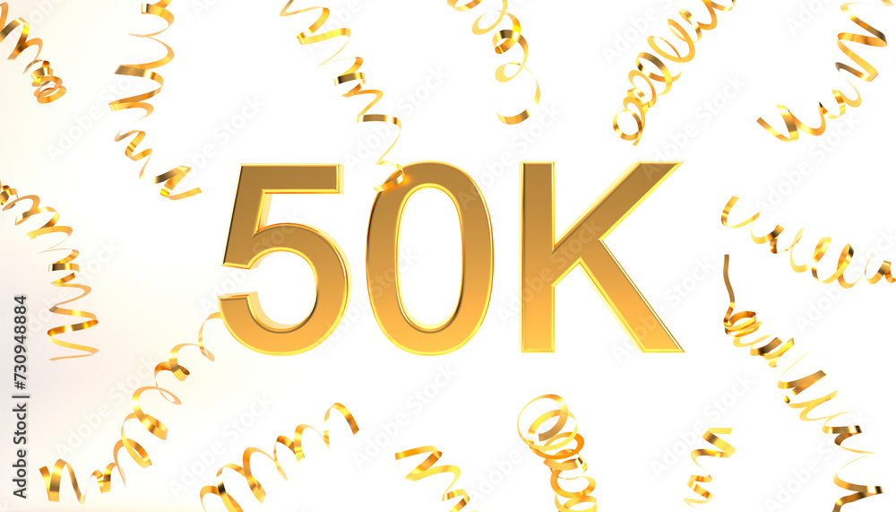 Golden 50k followers symbol with confetti for celebration 3d rendering ... Golden 50k followers symbol with confetti for celebration 3d rendering ...