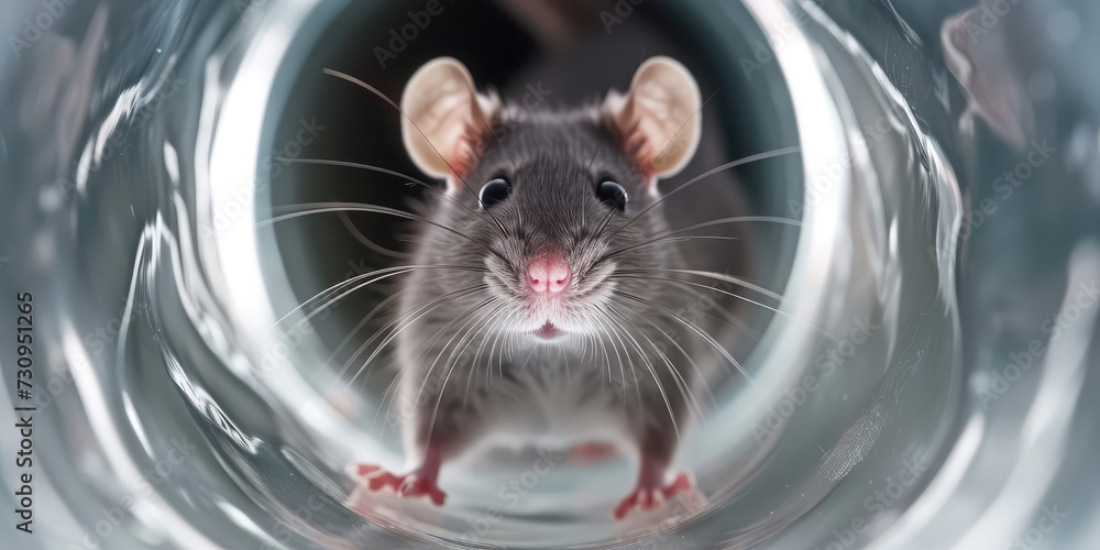 Curious Rat Peeking from Sewer Pipe. Close-up of a rat inside a rusty ...