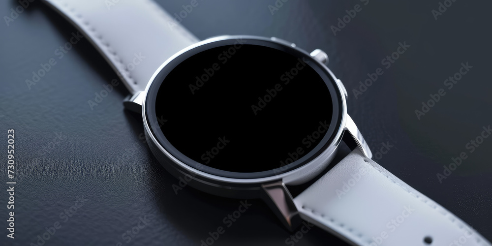 Elegant Smartwatch with Blank Screen mockup. Close-up of a sleek ...