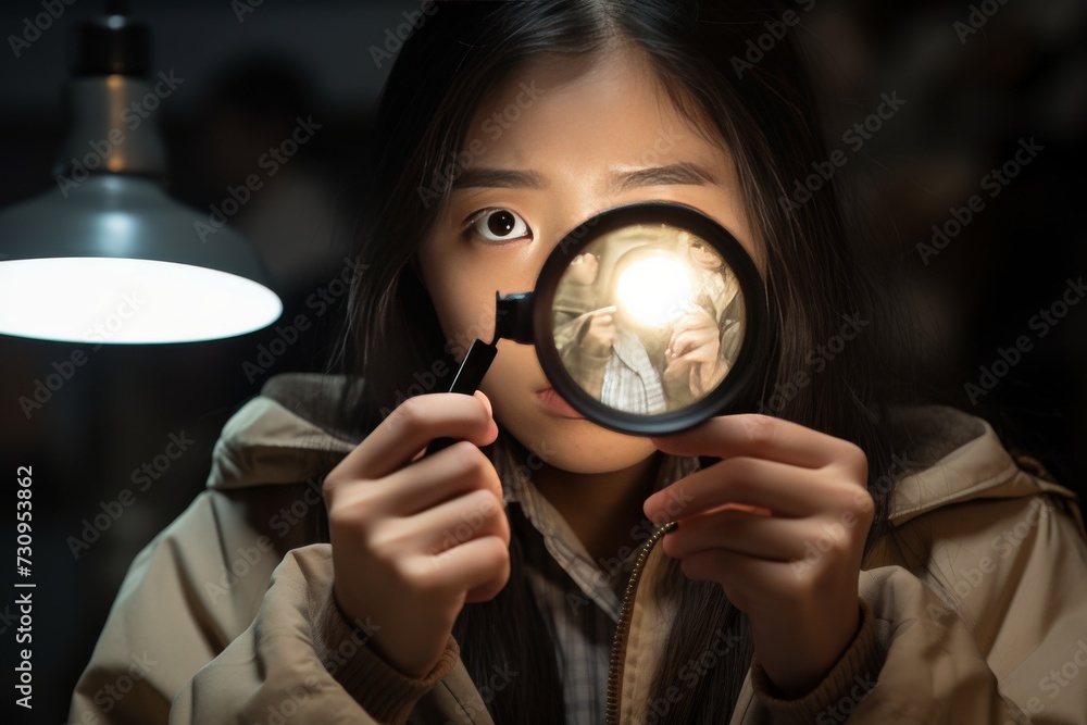 Woman Female detective, clad in classic investigator attire ...