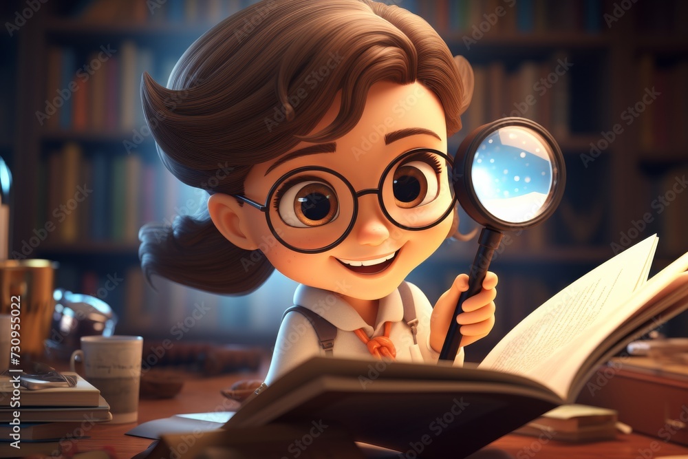 3D cartoon character animated resembling youthful detective in training ...