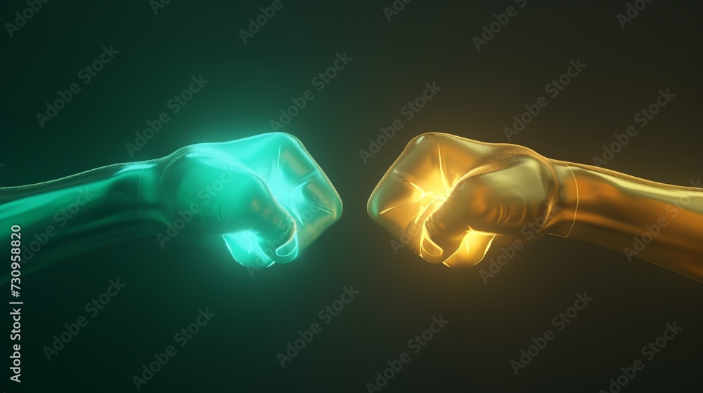 3d render of two hands fighting each other. Concept of fight and ...