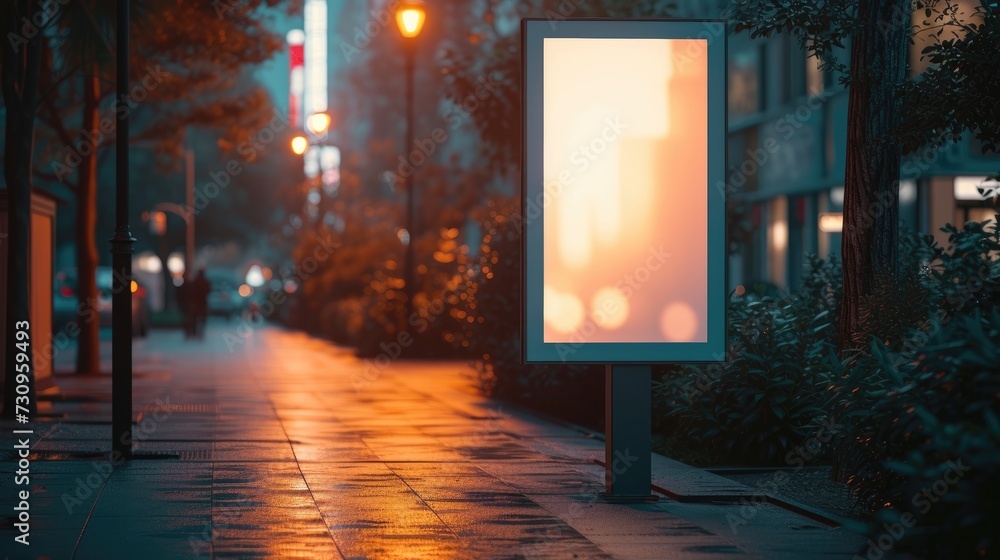 Mockup. Vertical advertising stand in the street. Blank white street ...