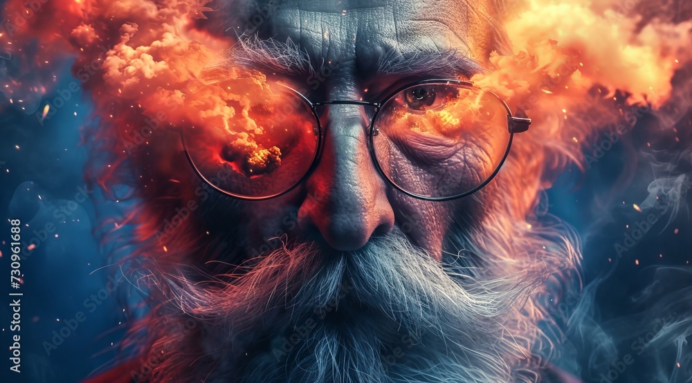 A wise and sophisticated man with glasses and a beard contemplates the ...