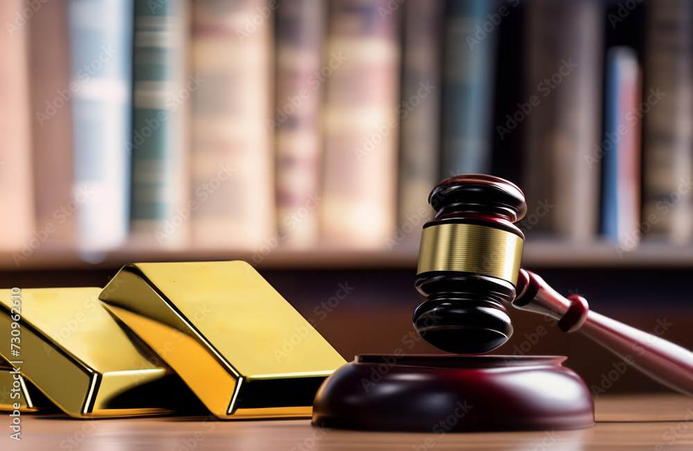 Mallet of judge with Golden bars. Judge hammer and Golden bar in ...