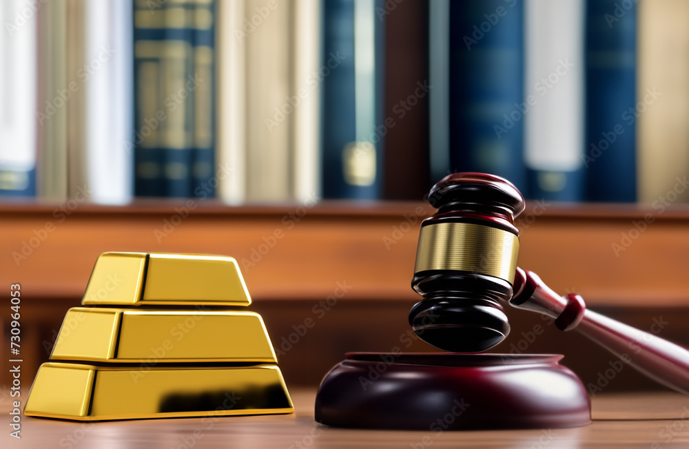 Mallet of judge with Golden bars. Judge hammer and Golden bar in ...