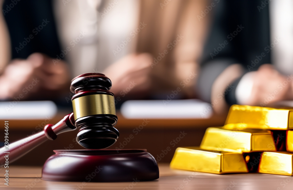 Mallet of judge with Golden bars. Judge hammer and Golden bar in ...