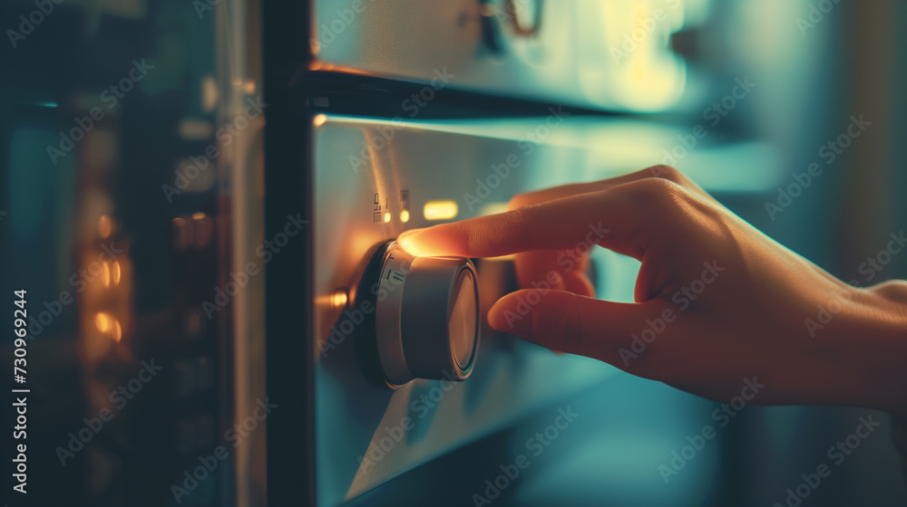 Hand switching on a button of an electric household appliance Stock ...