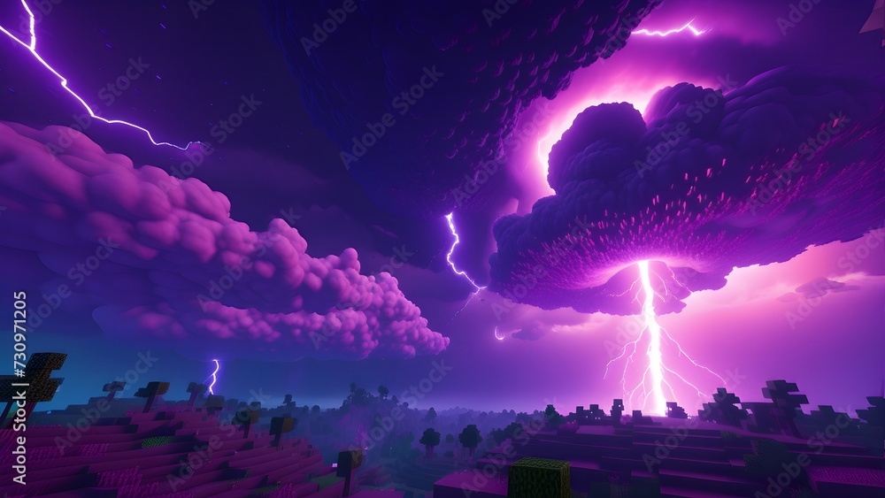 Minecraft inspired colorful lightning tornado. Minecraft style texture ...